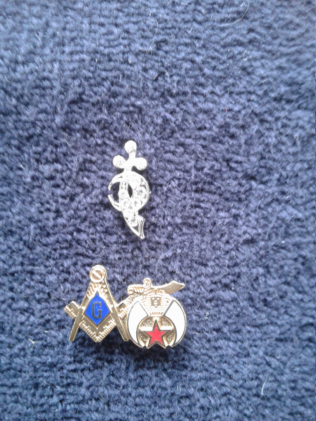Vintage Freemason Lapel Pins, Two, Gold and Silver, Scimitar Sword With ...