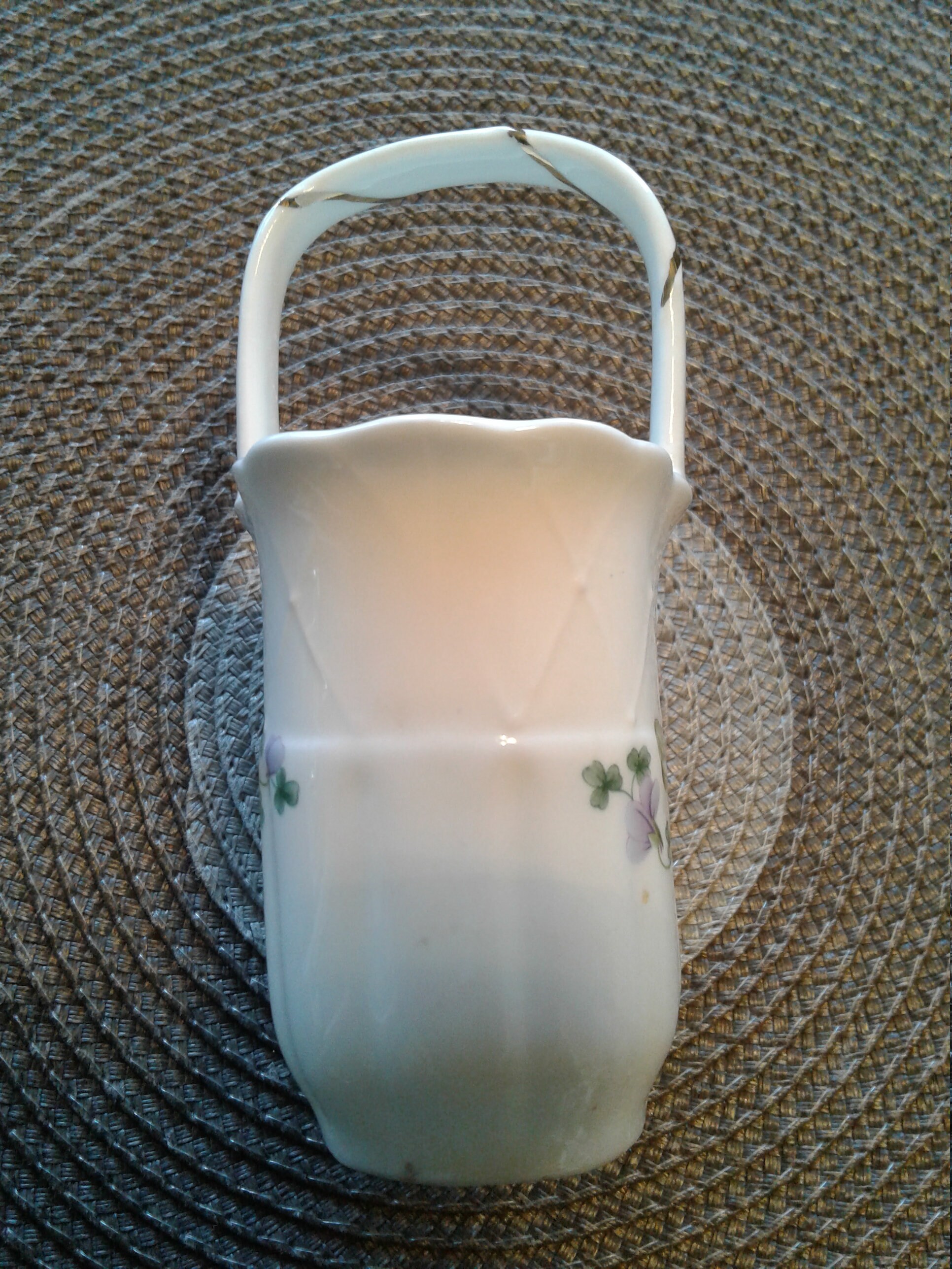 Vintage Lefton Mini Basket, White Bone China, Violets, Dated 1987 ...