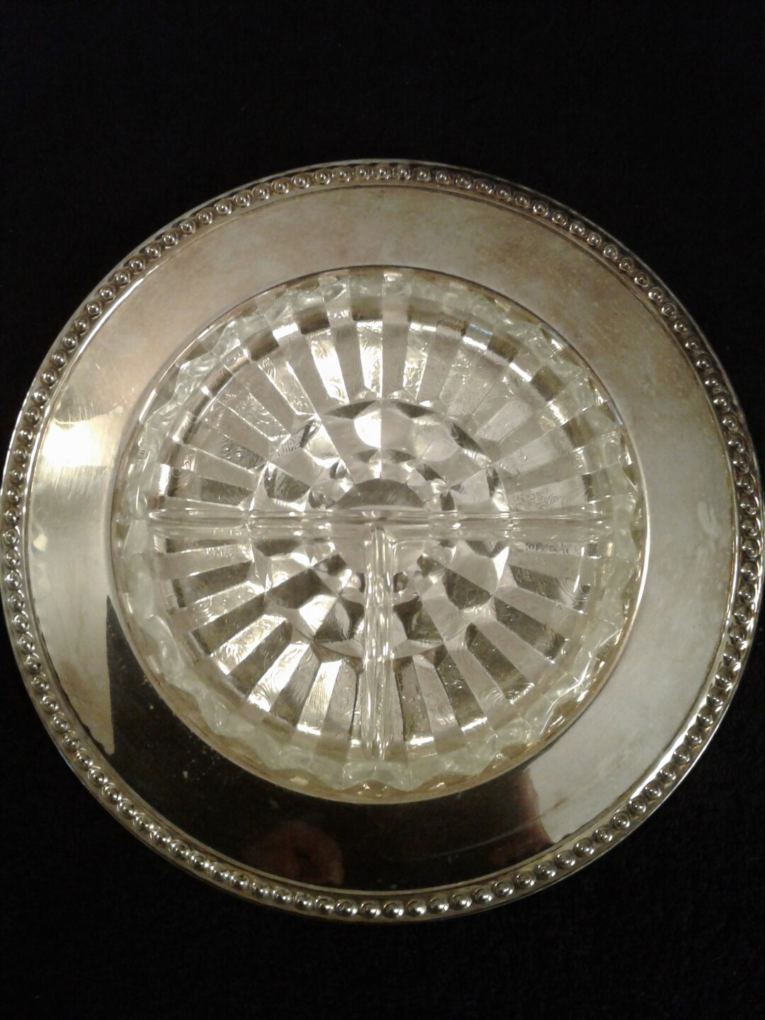 Vintage WM Rogers Tri-divided Crystal Relish Dish and Silver Plate Tray ...