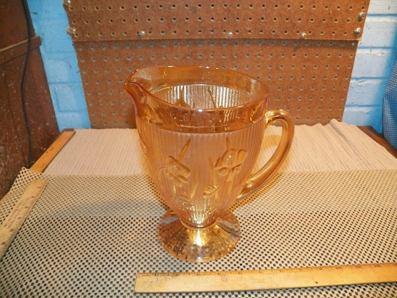 Vintage Depression Glass Iris/herringbone Pattern Pitcher - Etsy
