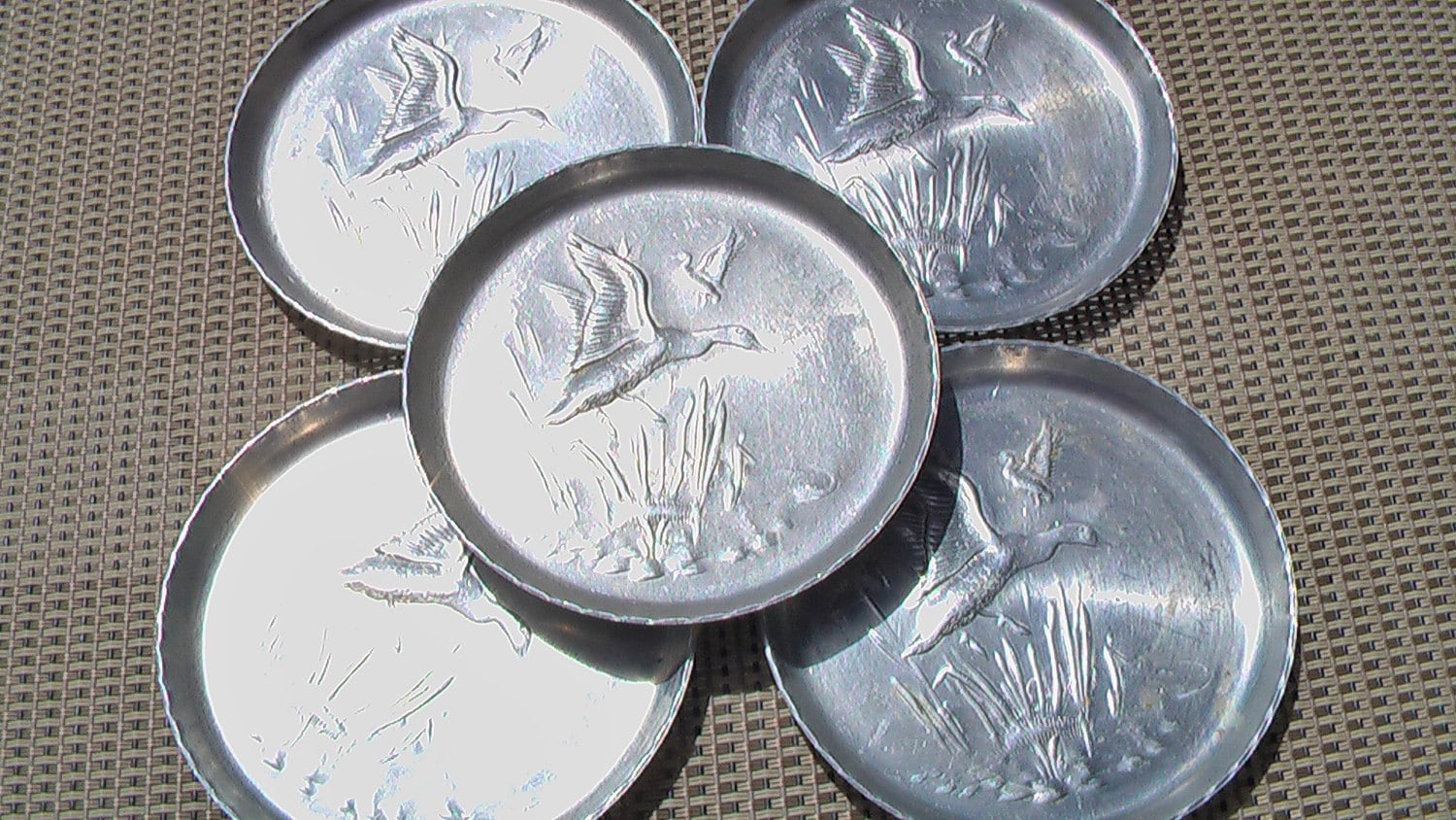 Vintage 1950s Aluminum Drink Coasters, Set of 2, Embossed, Wild Ducks ...