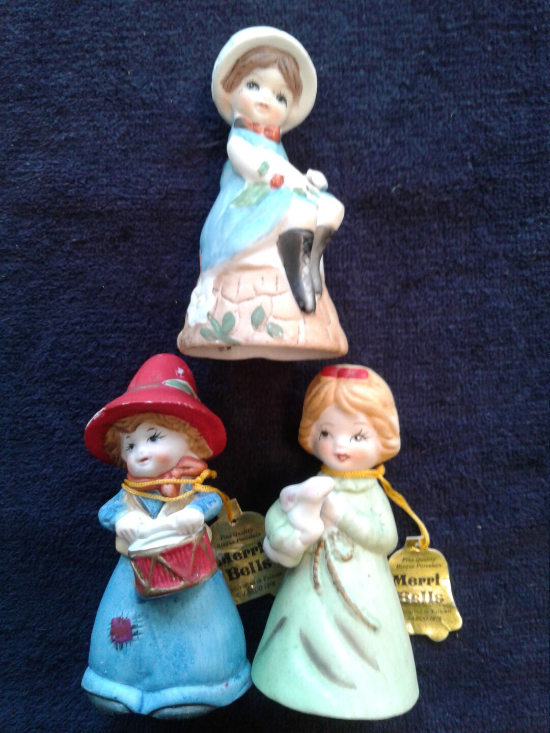 Vintage Xmas Bells, JASCO Merribells, "drummer Girl, Rabbit Girl, Miss ...
