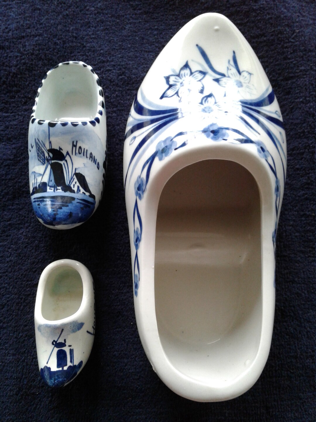 Vintage Delf, Holland, Shoes, Three Sizes, Windmills and Flowers, Blue ...