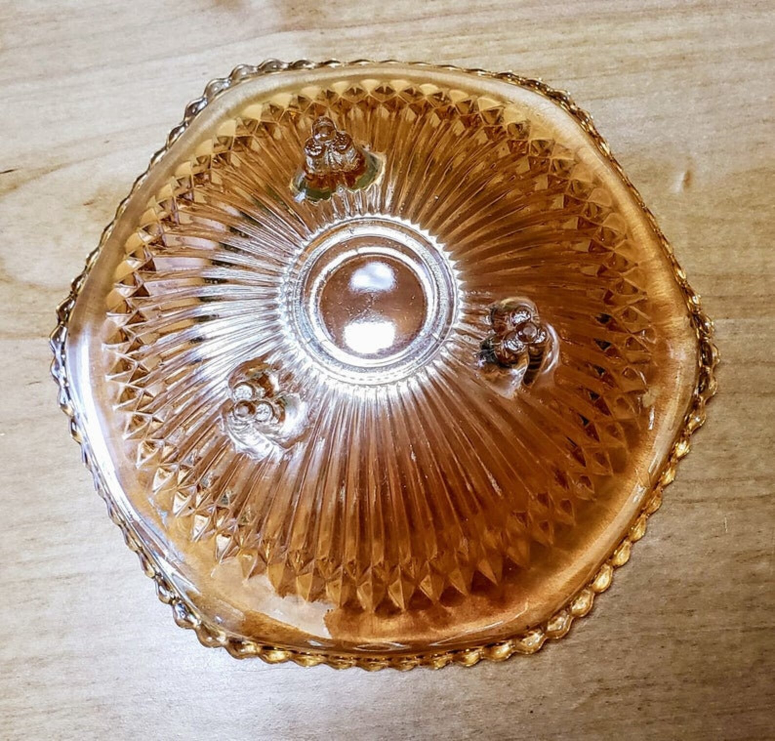 Hexagonal Bowl, Spear-point Pattern, Iridescent Orange-gold, Three ...