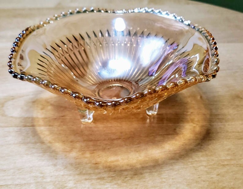 Hexagonal Bowl, Spear-point Pattern, Iridescent Orange-gold, Three ...