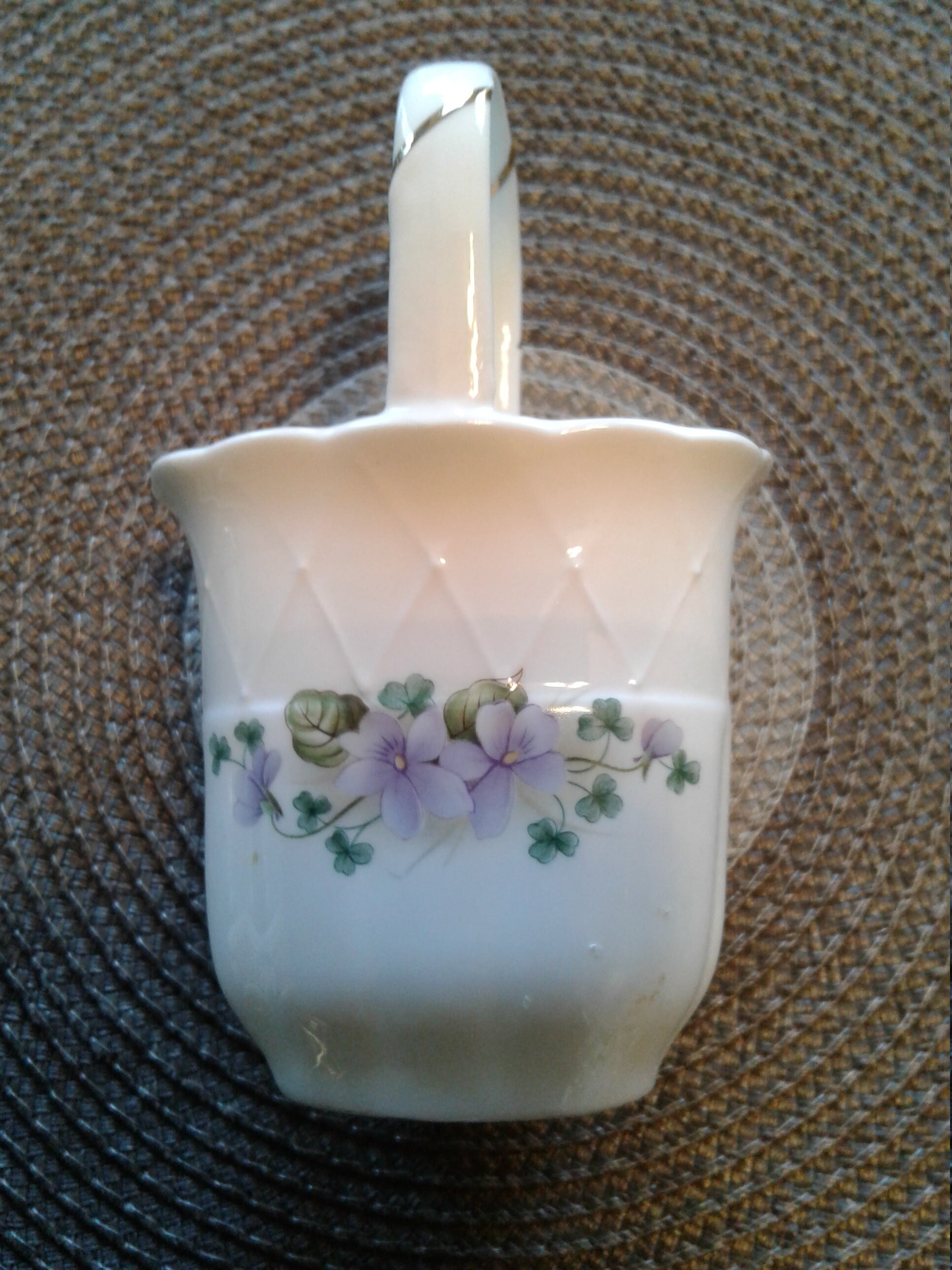 Vintage Lefton Mini Basket, White Bone China, Violets, Dated 1987 ...
