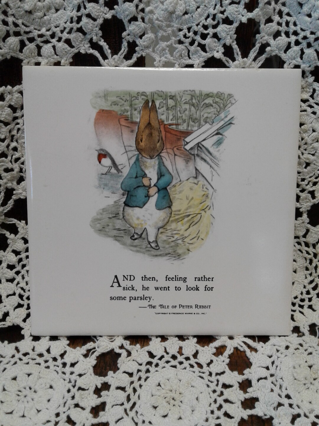 Vintage Peter Rabbit Tile, Peter Rabbit is Feeling Sick, Porcelain, 6 ...