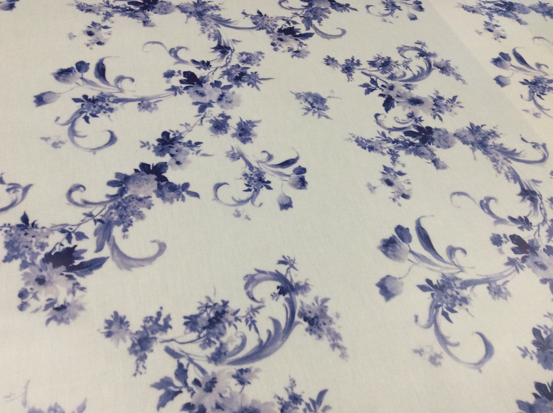 Oilcloth Fabric, Audrey Delft Blue Design, Superb Quality, PVC Coated ...