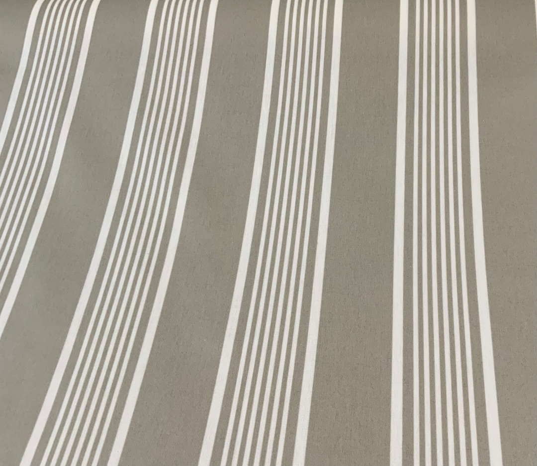 Oilcloth Fabric, PVC Coated, Regatta French Ticking Stripe, Taupe ...