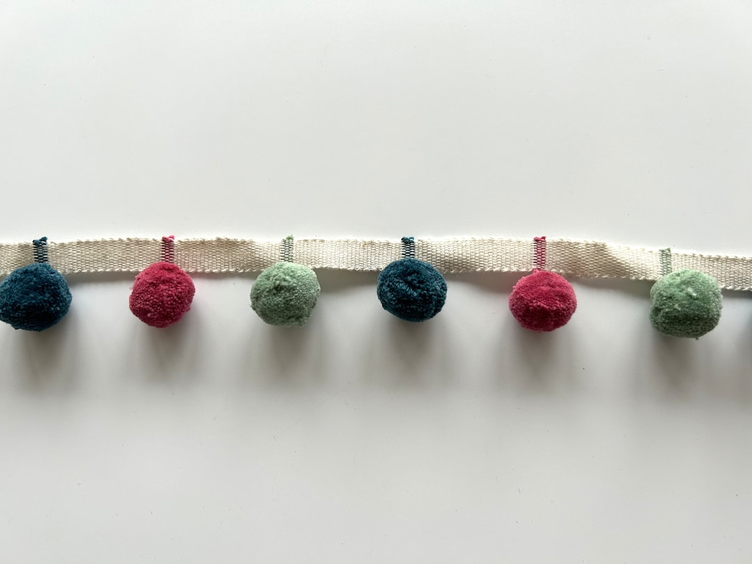 Limited Edition Bobble Trim Fringe, Teal, Rose & Duck Egg, 100% Cotton ...