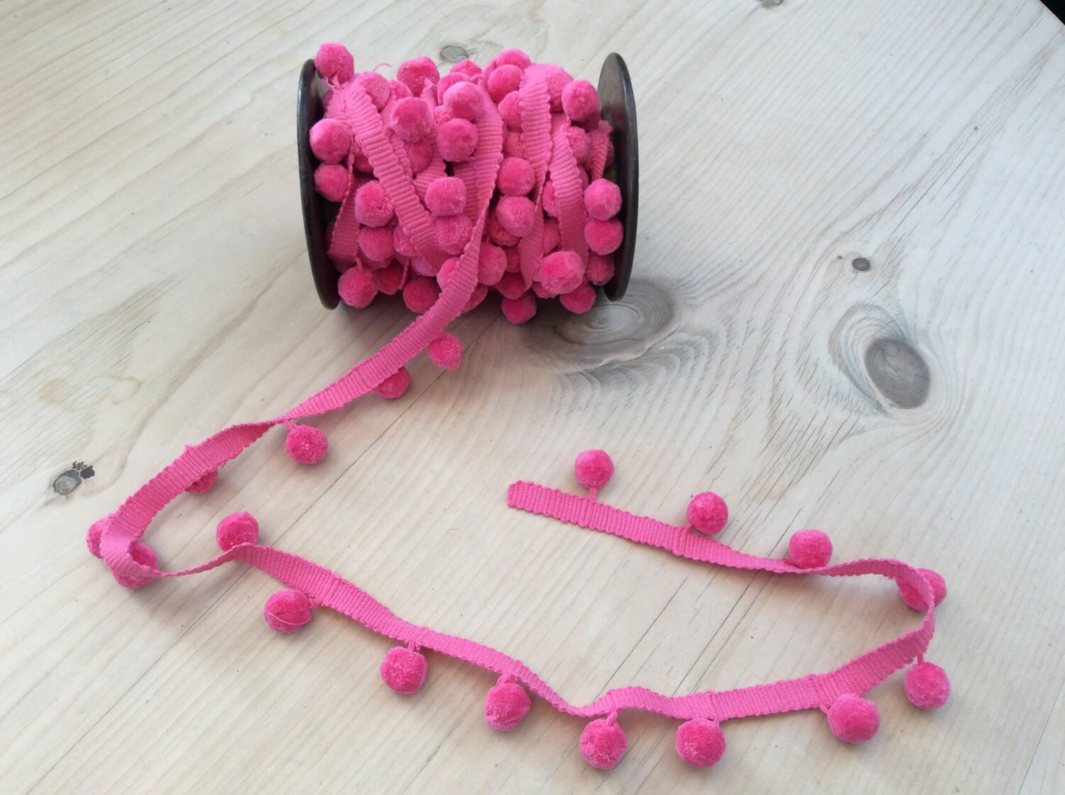 Pink Bobble Trim Fringe 100% Cotton, Per Meter