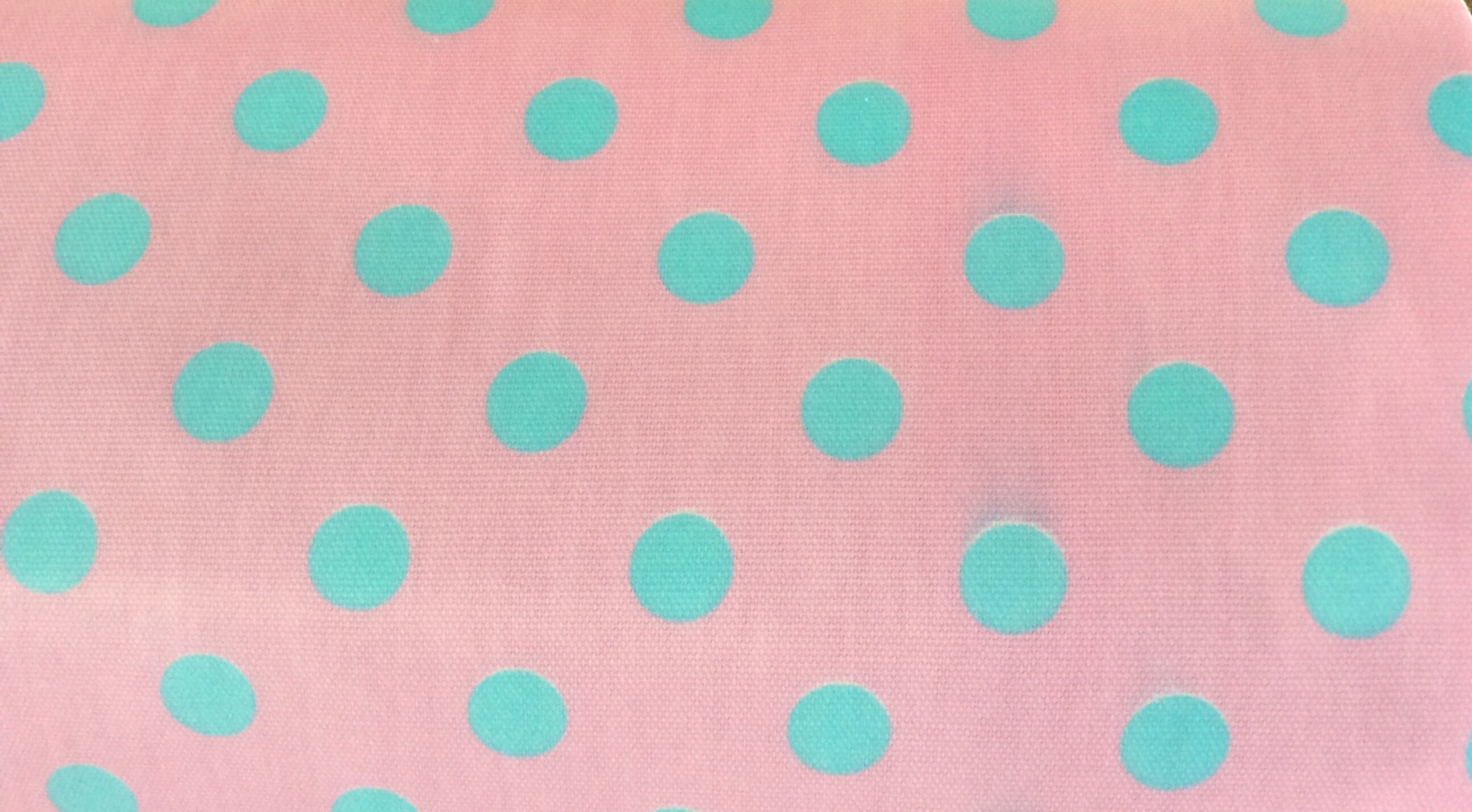 Oilcloth Fabric, PVC Coated, Pink and Turquoise Spots, Per Meter