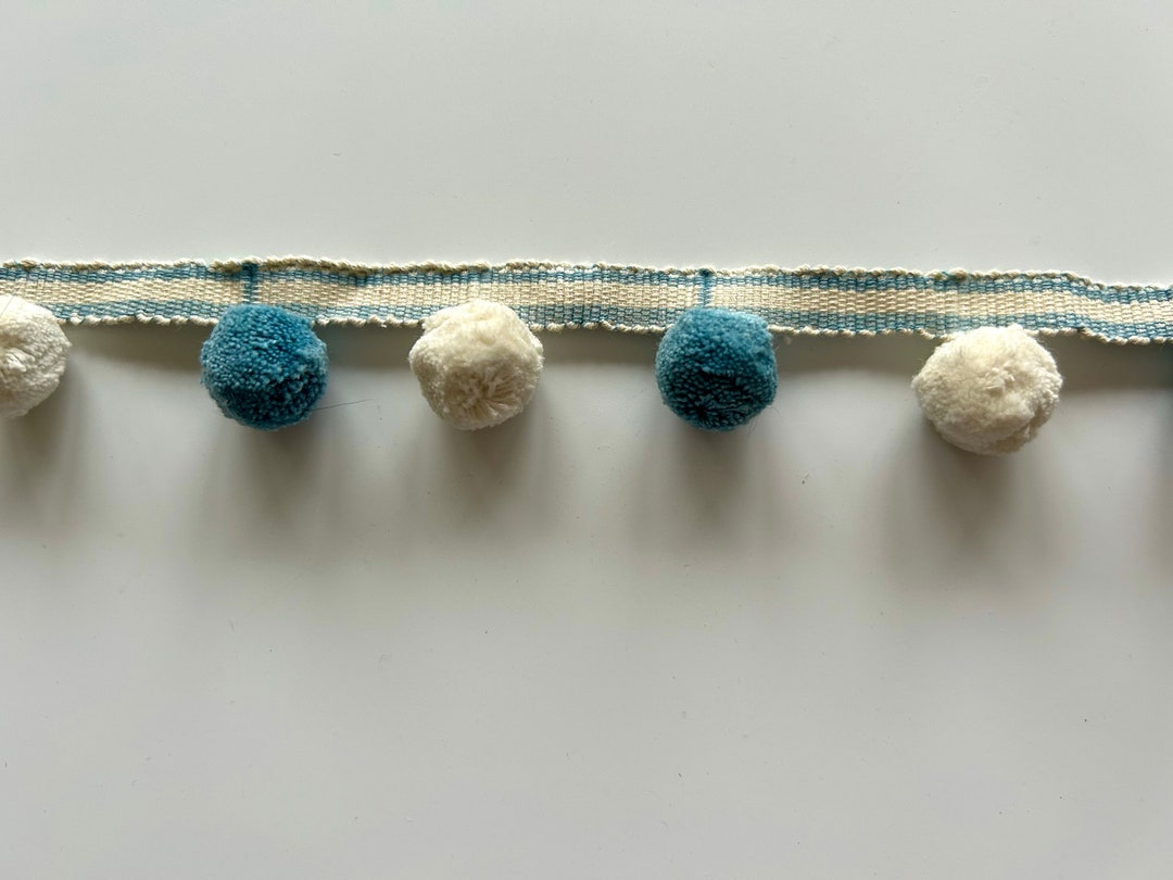 True Blue & Vanilla Stripe Bobble Trim Fringe 100% Cotton, Superb ...