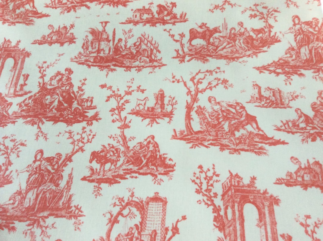 Oilcloth Fabric, PVC Coated, Toile De Jouy Design, Rose Madder ...