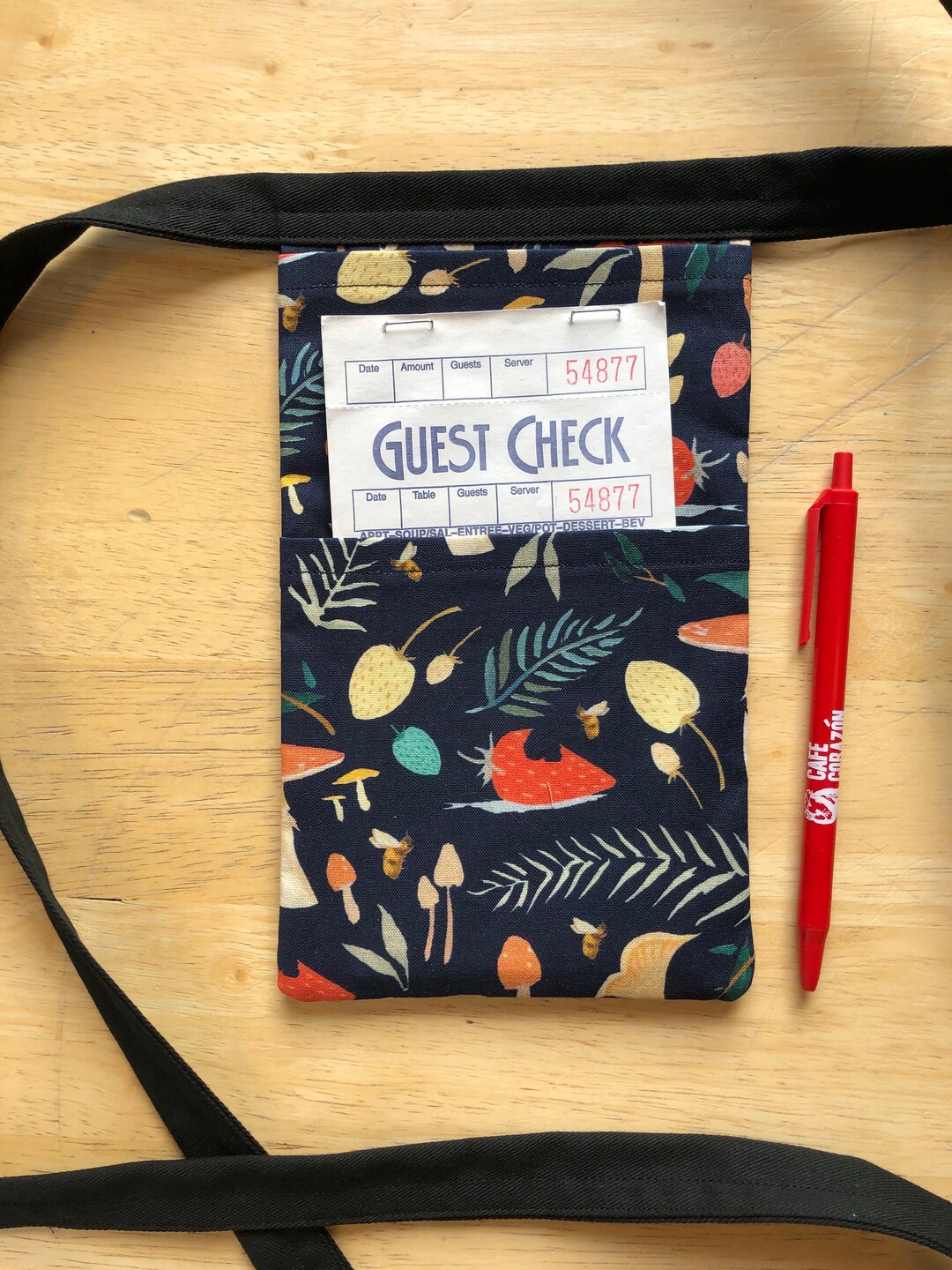 MINI Server Apron Pouch Strawberries & Shrooms 3 Pocket Little Cafe ...