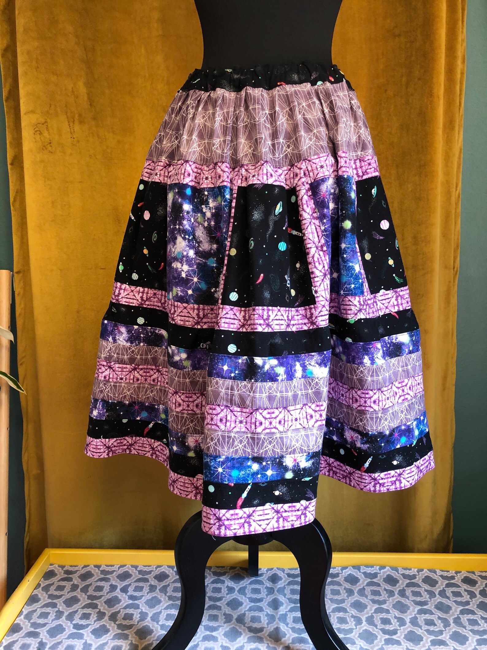 Batik Space Galaxy Patchwork Skirt W/ Elastic Waist Large - Etsy