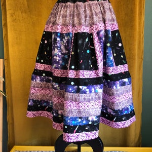 Batik Space Galaxy Patchwork Skirt W/ Elastic Waist, Large Pockets ...