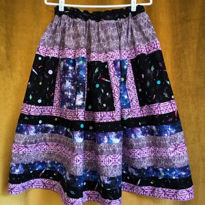Batik Space Galaxy Patchwork Skirt W/ Elastic Waist, Large Pockets ...
