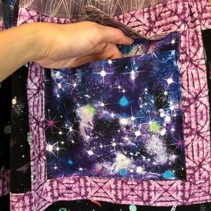 Batik Space Galaxy Patchwork Skirt W/ Elastic Waist, Large Pockets ...