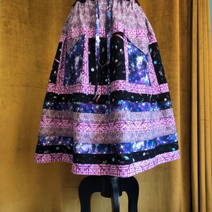 Batik Space Galaxy Patchwork Skirt W/ Elastic Waist, Large Pockets ...