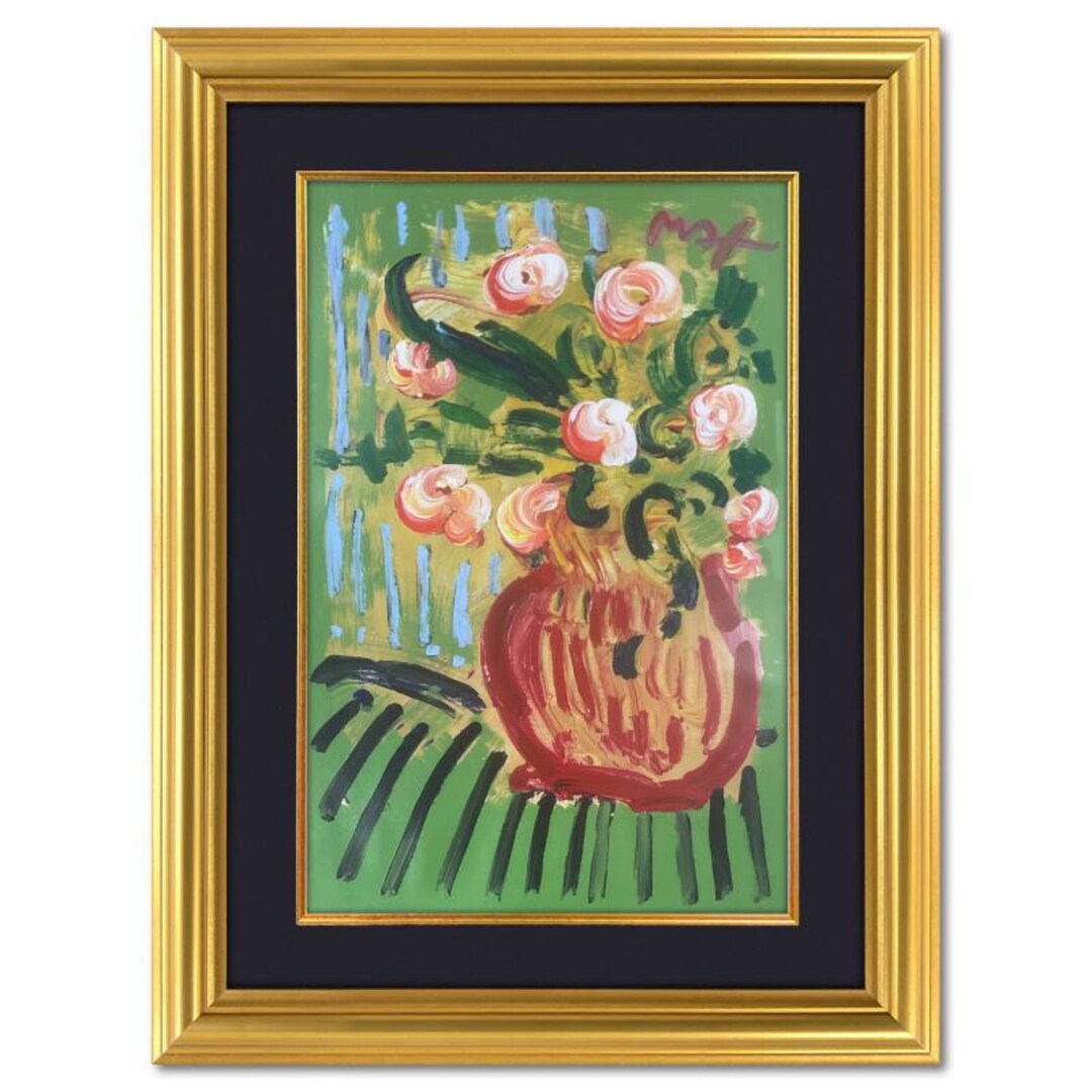 Peter Max, "abstract Flowers (green)" Framed One-of-a-kind Acrylic ...