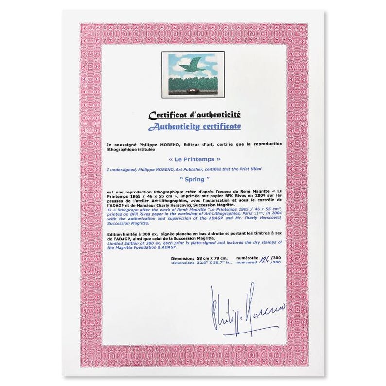 Rene Magritte 1898-1967 (after), "le Printemps (spring)" Framed Limited ...