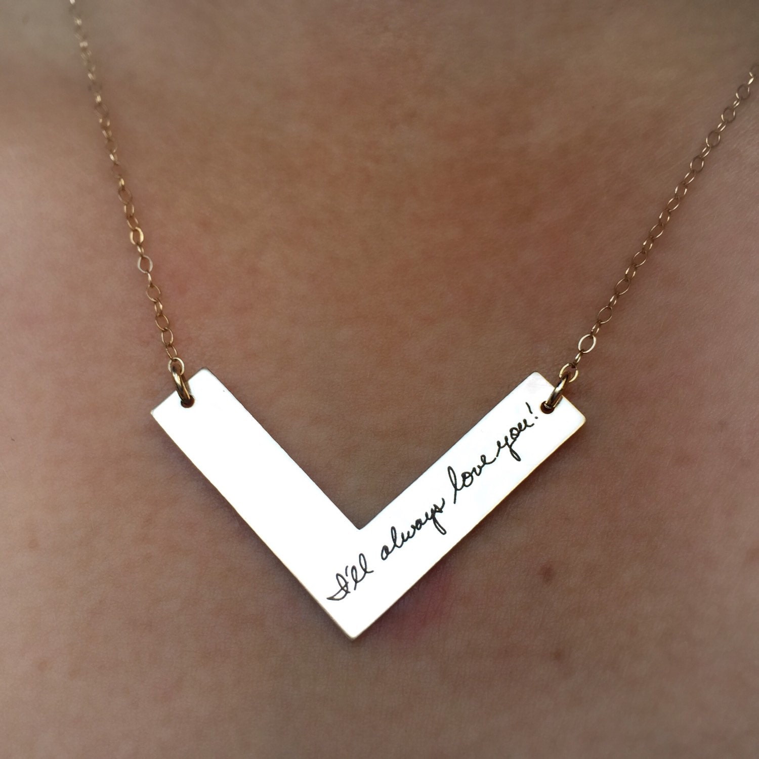 Handwritten Jewelry V Necklace Your Handwriting Chevron Gold | Etsy
