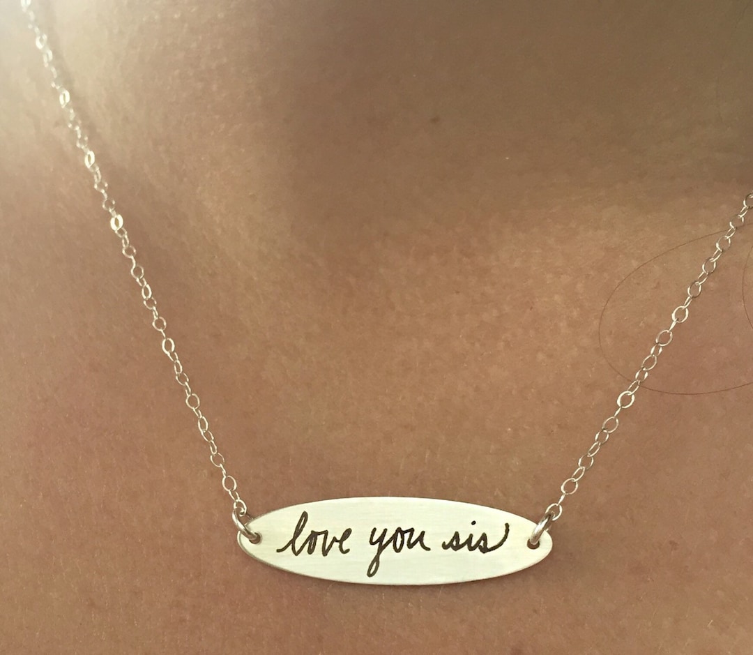 Signature Necklace- Handwritten or Font Choice Horizontal Bar Necklace ...