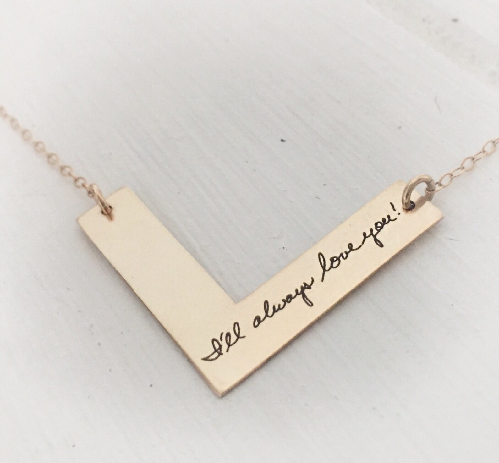 Handwritten Jewelry V Necklace Your Handwriting Chevron Gold | Etsy