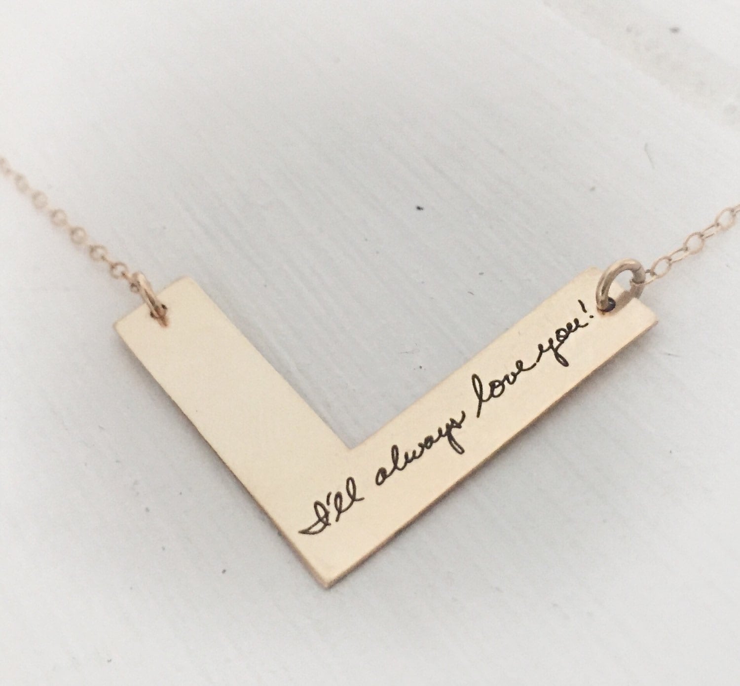 Handwritten Jewelry V Necklace Your Handwriting Chevron Gold | Etsy