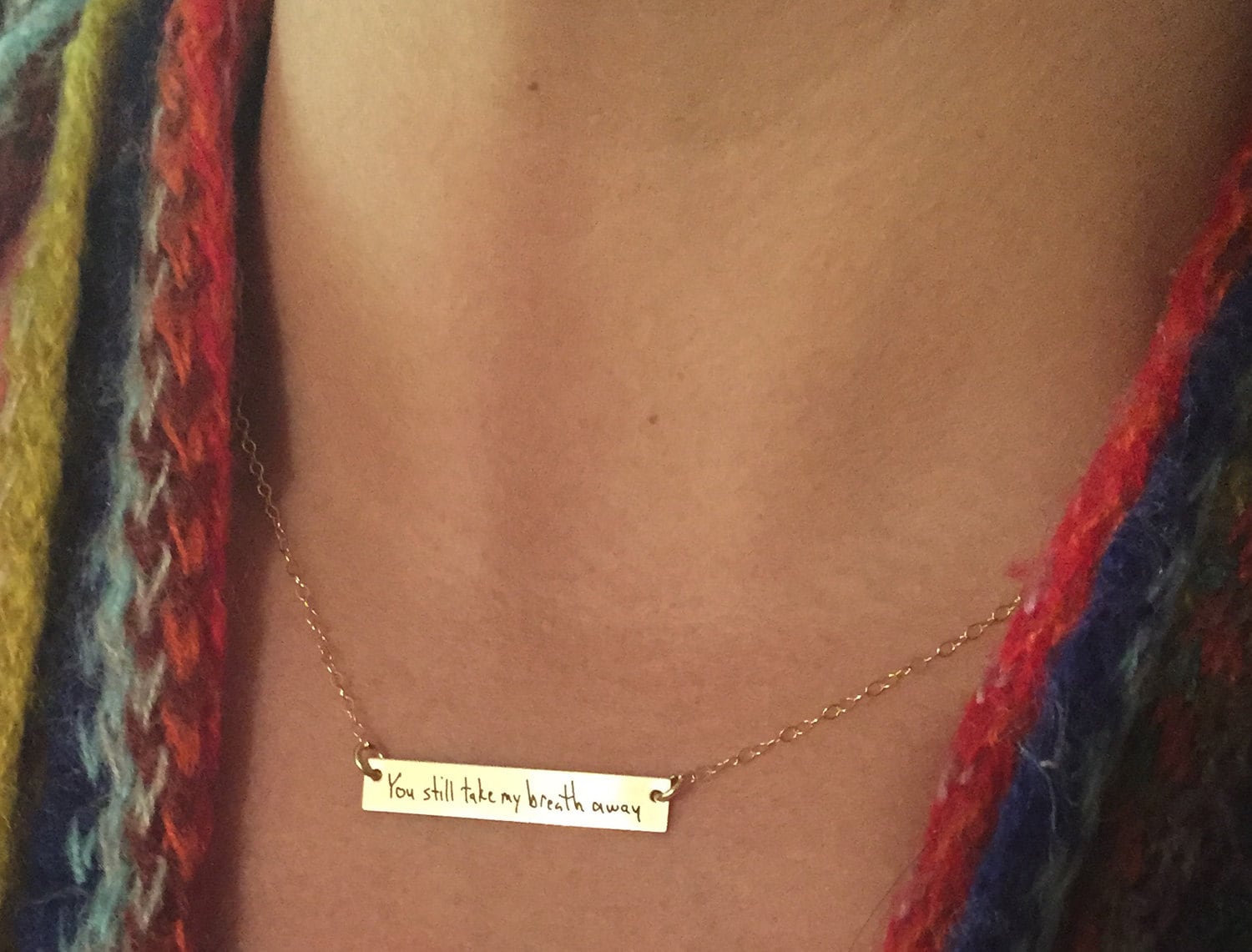 Handwriting Jewelry Necklace Bar Personalized Handwritten or - Etsy