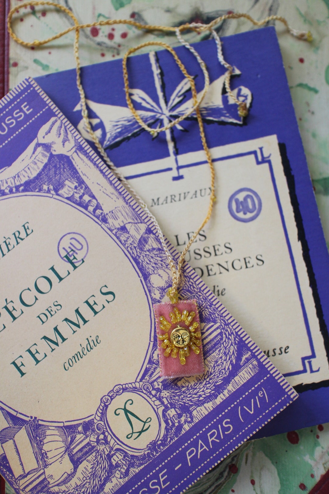 Textile Sun Amulet Charm Necklace Antique Textile, Embroidery, Beaded ...