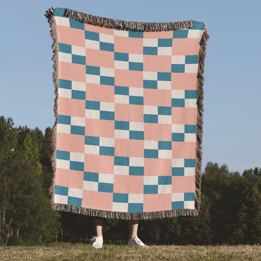 Modern Checkerboard Throw Blanket, 100% Cotton Checkered Woven Blanket ...