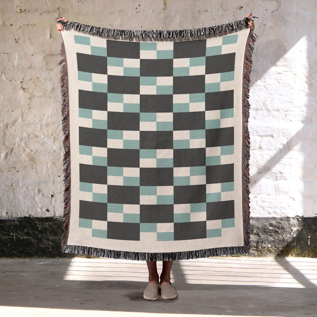 Modern Checkerboard Throw Blanket, 100% Cotton Checkered Woven Blanket ...