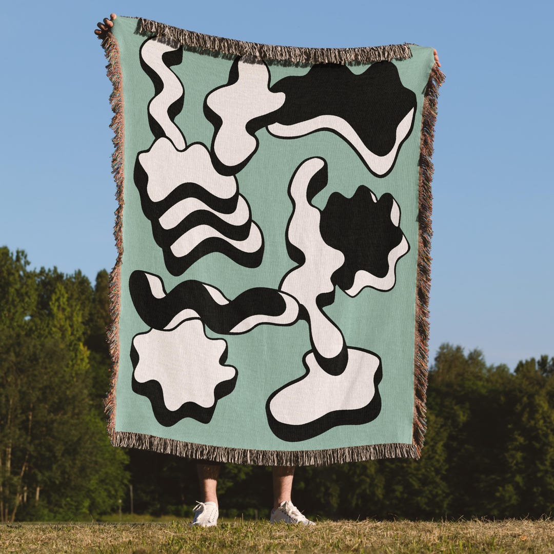 Dancing Shapes Woven Throw Blanket, 100% Cotton, Black & White Shapes ...