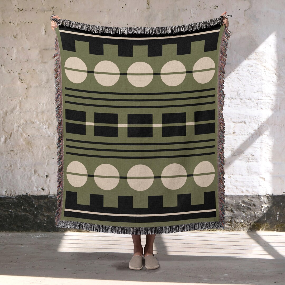 Art Deco Geo Woven Blanket, 100% Cotton Jacquard Throw, Retro Modern ...