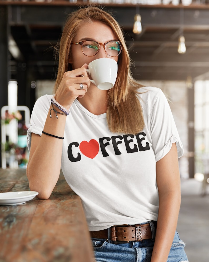 Coffee Shirt, I Heart Coffee Retro Style Graphic Tee, Coffee T Shirt ...