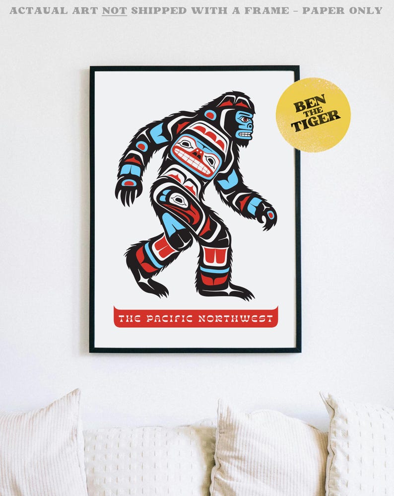 Pacific Northwest Bigfoot Art Print, Matte Vertical Sasquatch Poster ...