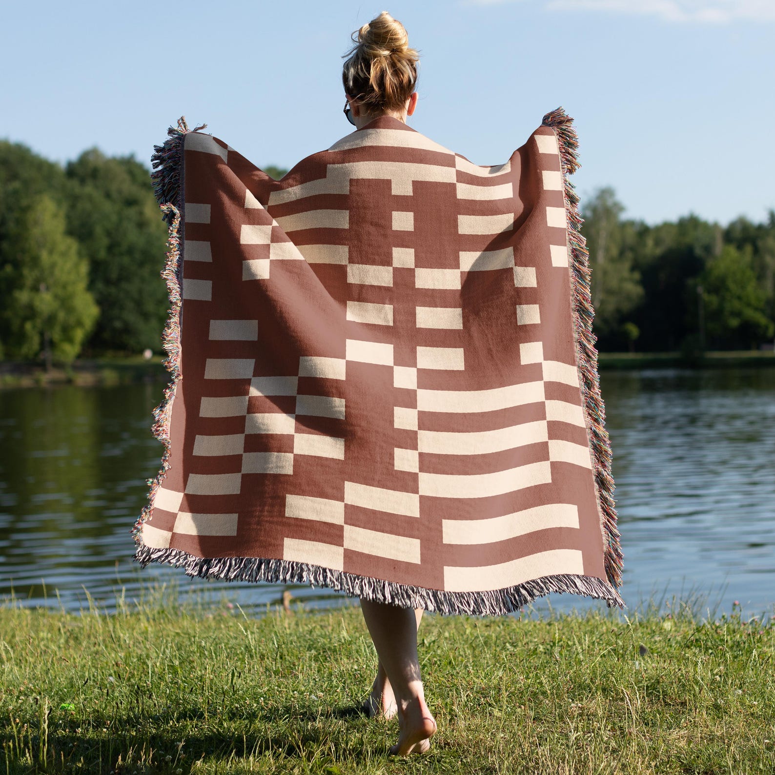 Bauhaus Stripe Throw Blanket, Mid Century Modern Color Block Woven ...