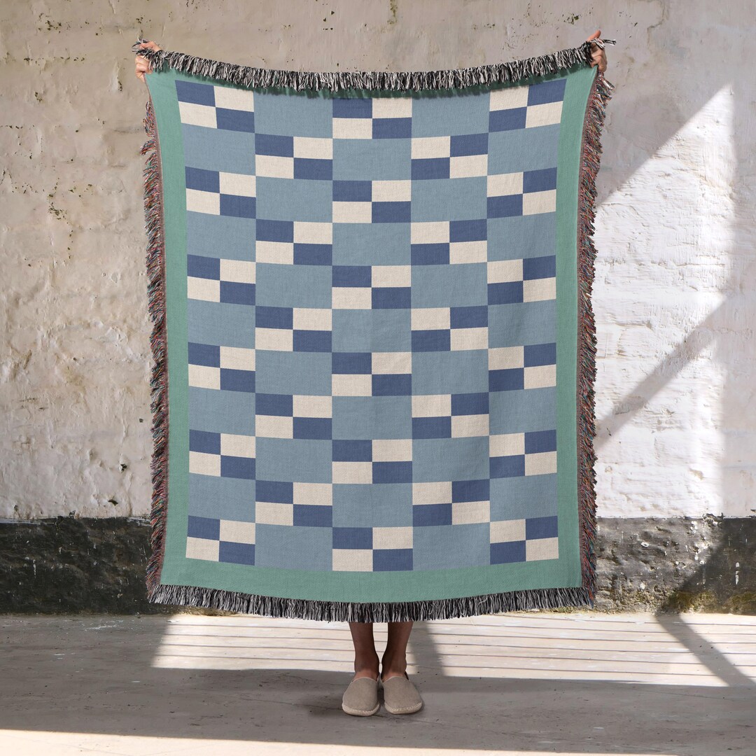 Modern Checkerboard Throw Blanket, 100% Cotton Checkered Woven Blanket ...