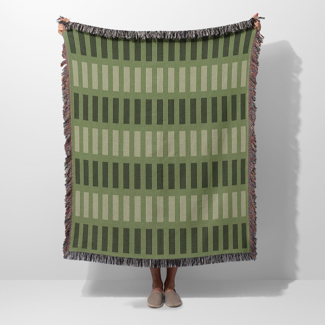 Mid Century Modern Stripes Throw Blanket, Bauhaus Style Striped Woven ...