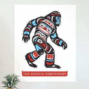 Pacific Northwest Bigfoot Art Print, Matte Vertical Sasquatch Poster ...