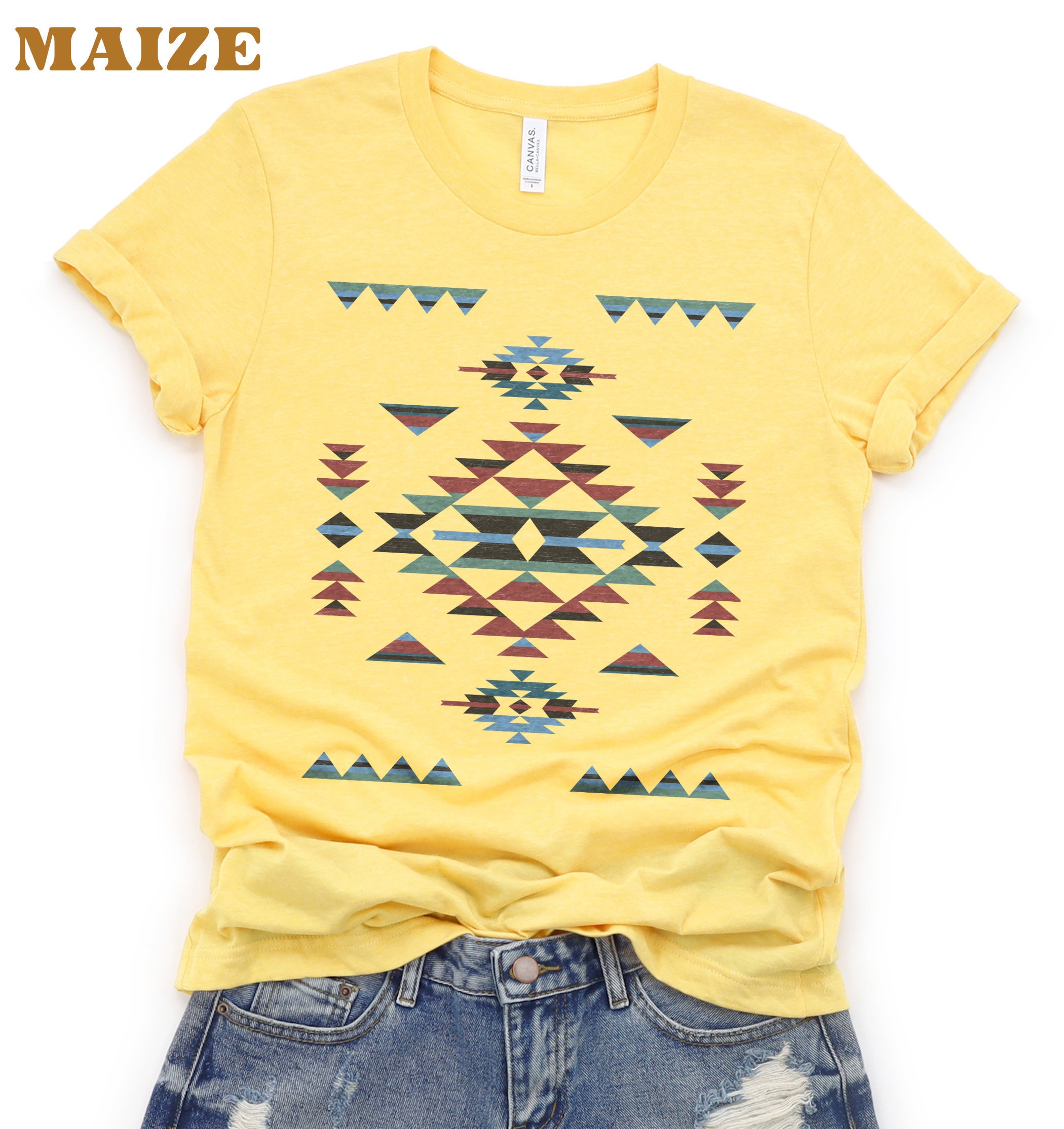 Santa Fe Style T-shirt, Aztec Shirt, Southwest Native American Design ...