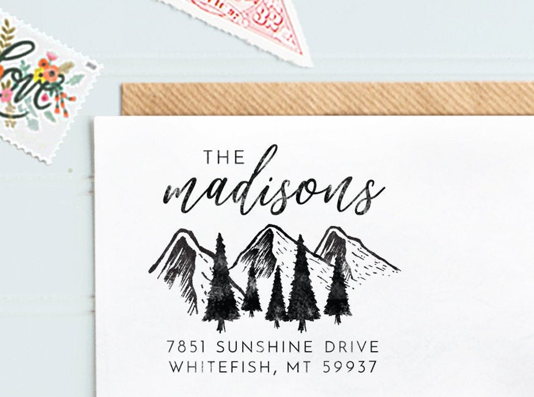 Mountain Address Stamp- Mountain Stamp - Rustic Stamp- Custom Address ...