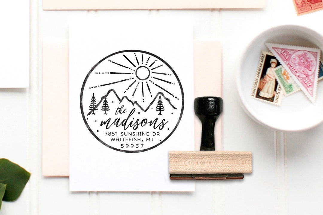 Mountain Address Stamp, Rustic Mountain Stamp, Custom Address Stamp ...