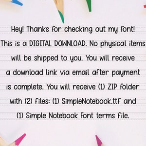 Simple Notebook Font- Instant Digital Download - Handwriting Note ...