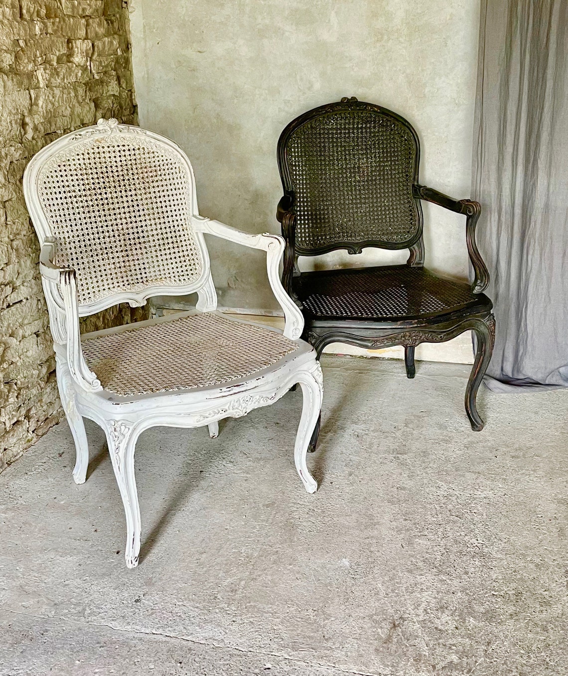 Vintage French Louis XV Style Cane Chairs/bohemian/antique Style/farm ...