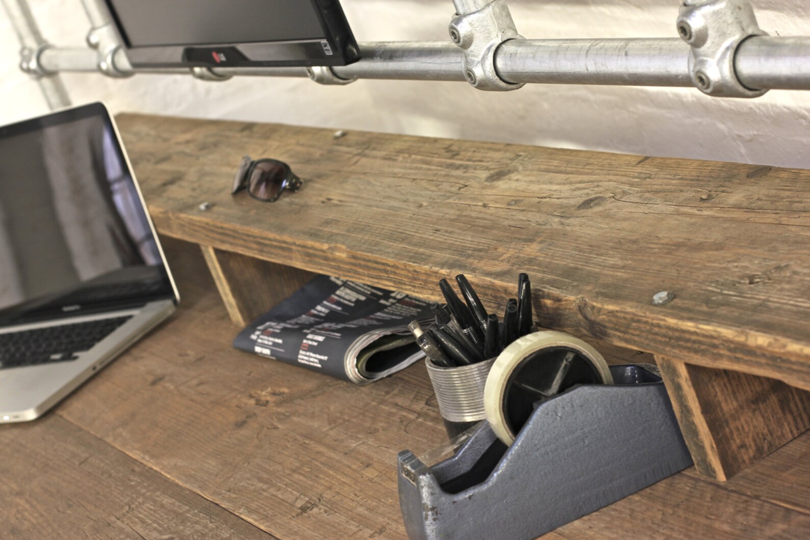 Douglas Reclaimed Scaffolding Board Industrial Style Desk With Built in ...