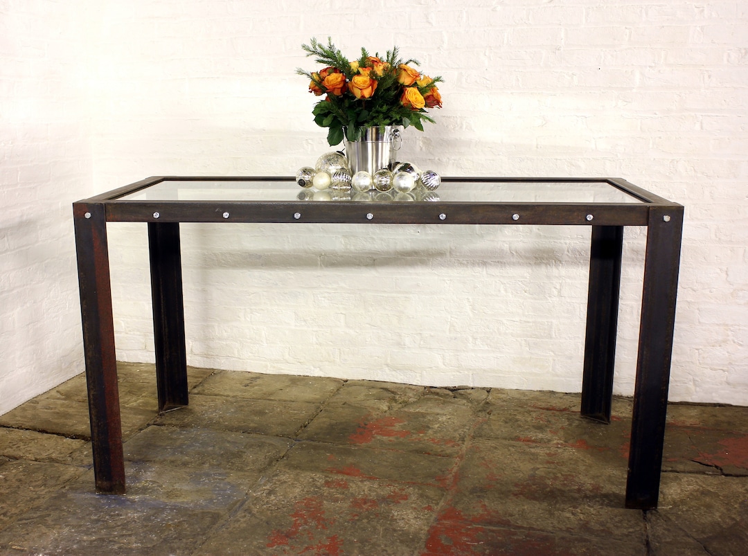 Bloom Industrial Toughened Glass Top Bar or Dining Table With Angle ...