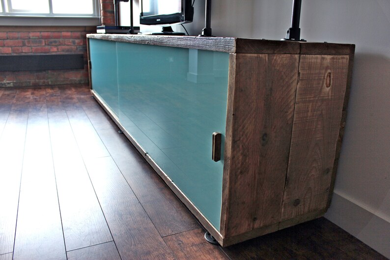 Simeon Reclaimed Scaffolding Board Storage Unit With Painted Glass ...